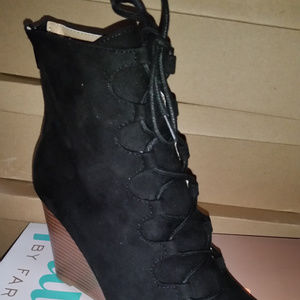 Farylrobin | Shoes | Faryl Robin Pointy Toe Laceup Black Wedge Boots ...